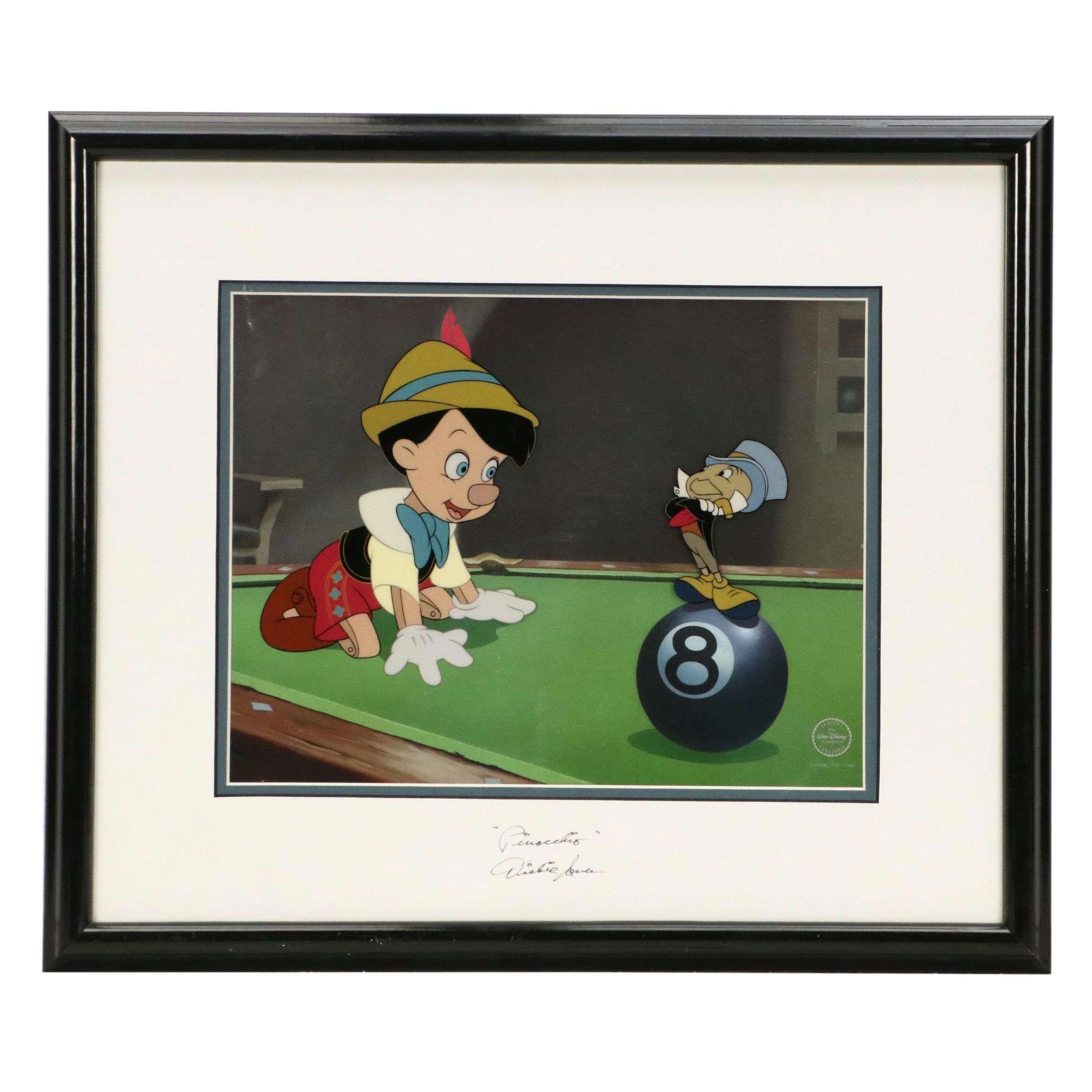 Pinocchio Sericel "Behind the Eight Ball" Signed By Dickie Jones, 1999 ...