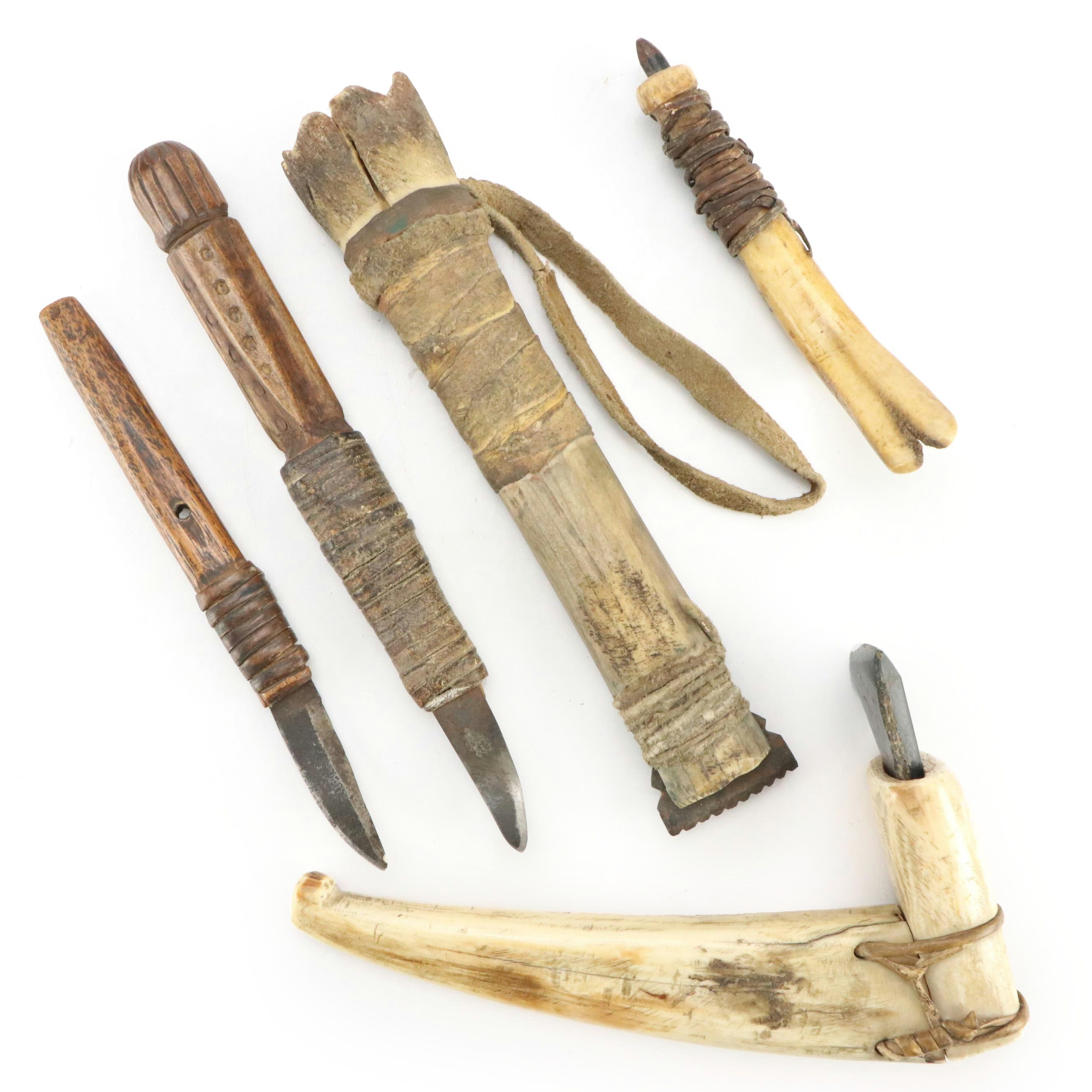 Arctic Indigenous Bone and Antler Hide Scrapers with Other Carved Wood ...