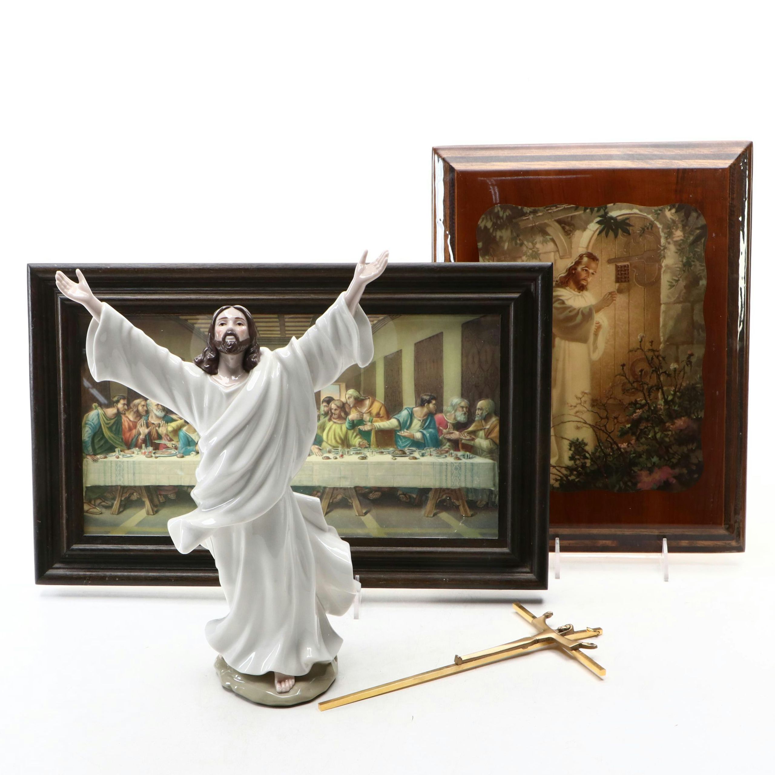 Ceramic Jesus with 3-Dimensional The Last Supper and Warner Sallman ...