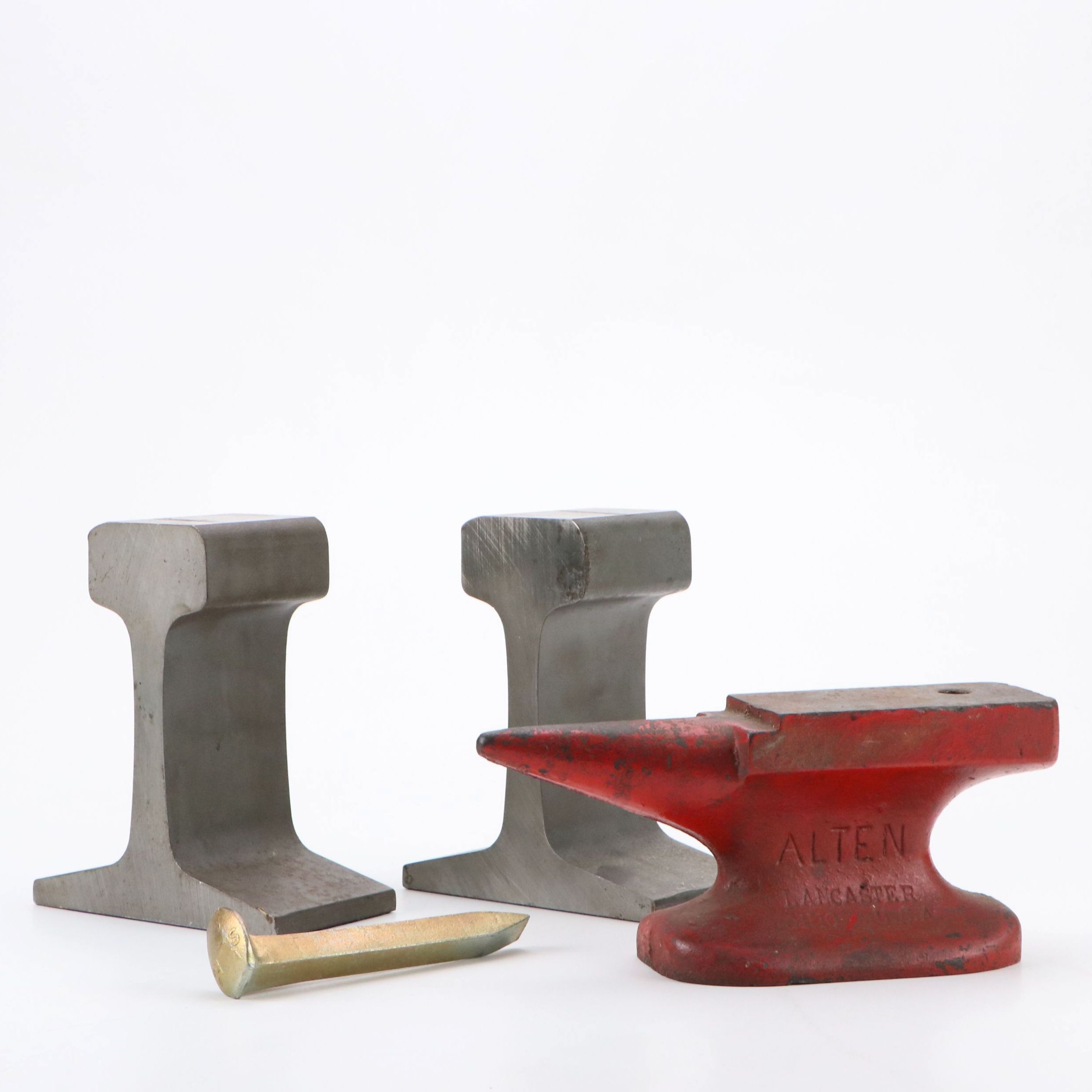 Repurposed I-Beam Bookends, Alten Anvil and Armco Commemorative Spike ...