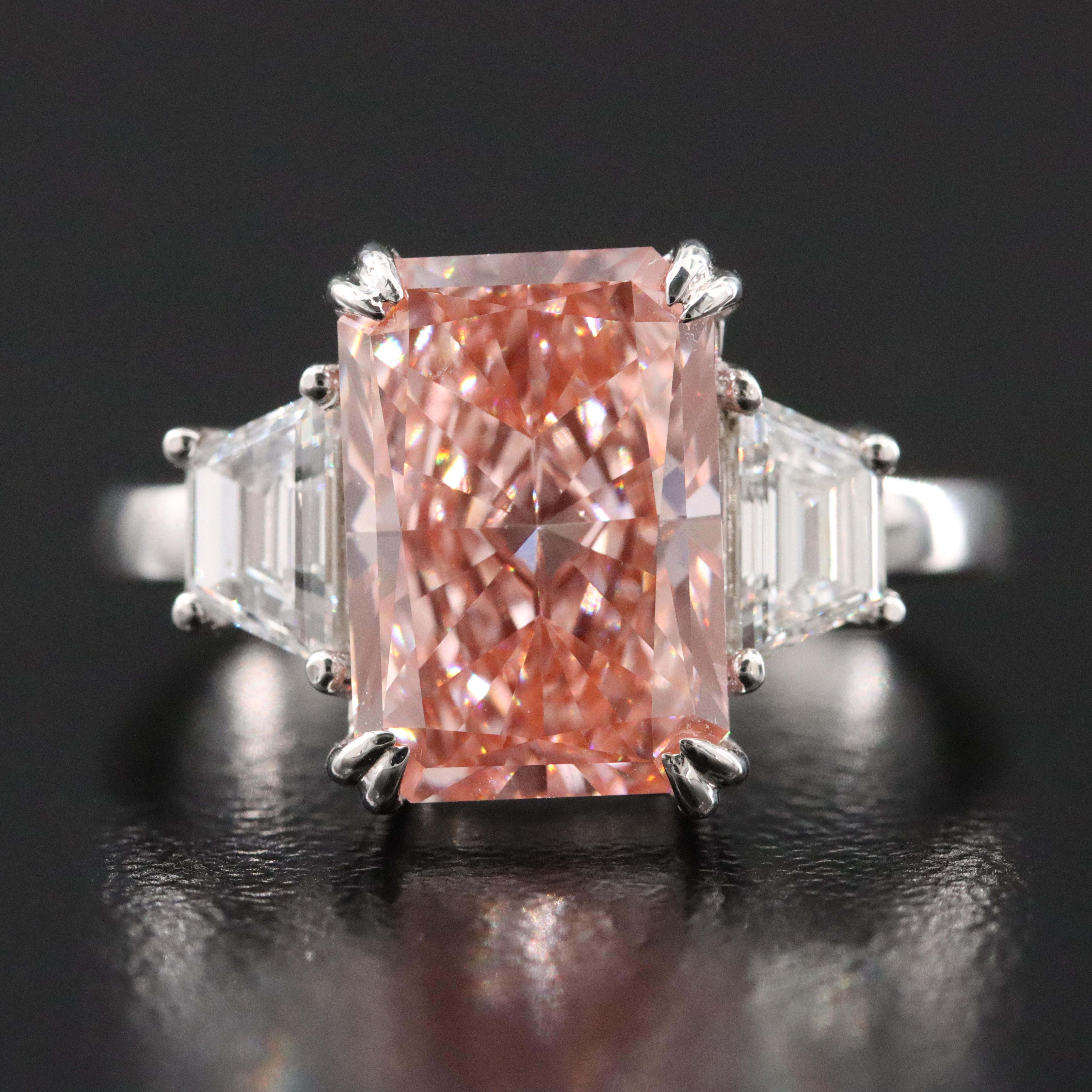 14K 4.57 CTW Lab Grown Diamond Ring with Fancy Pink Center and IGI ...