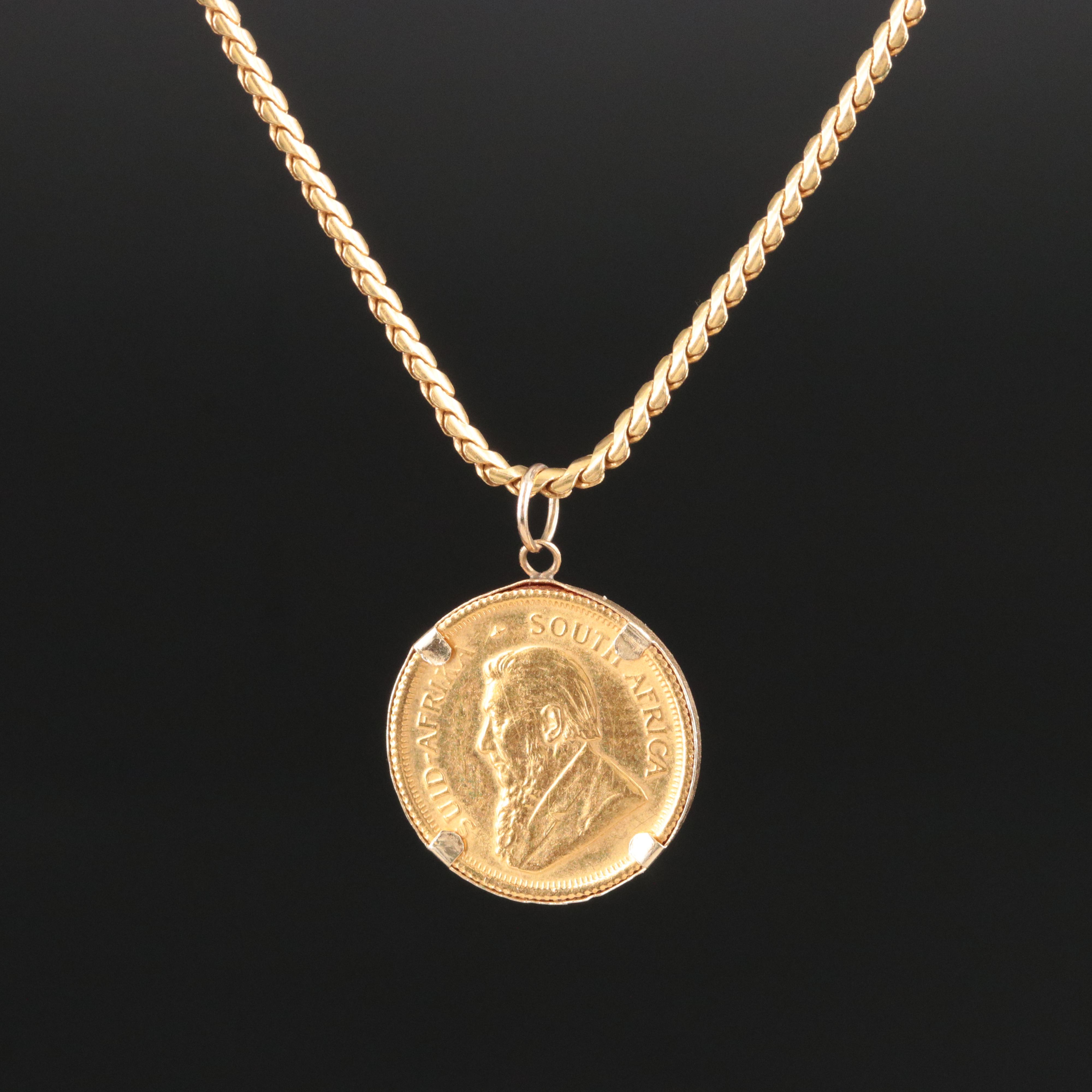 18K Chain Necklace with 14K and 1980 Krugerrand Gold Bullion Coin ...