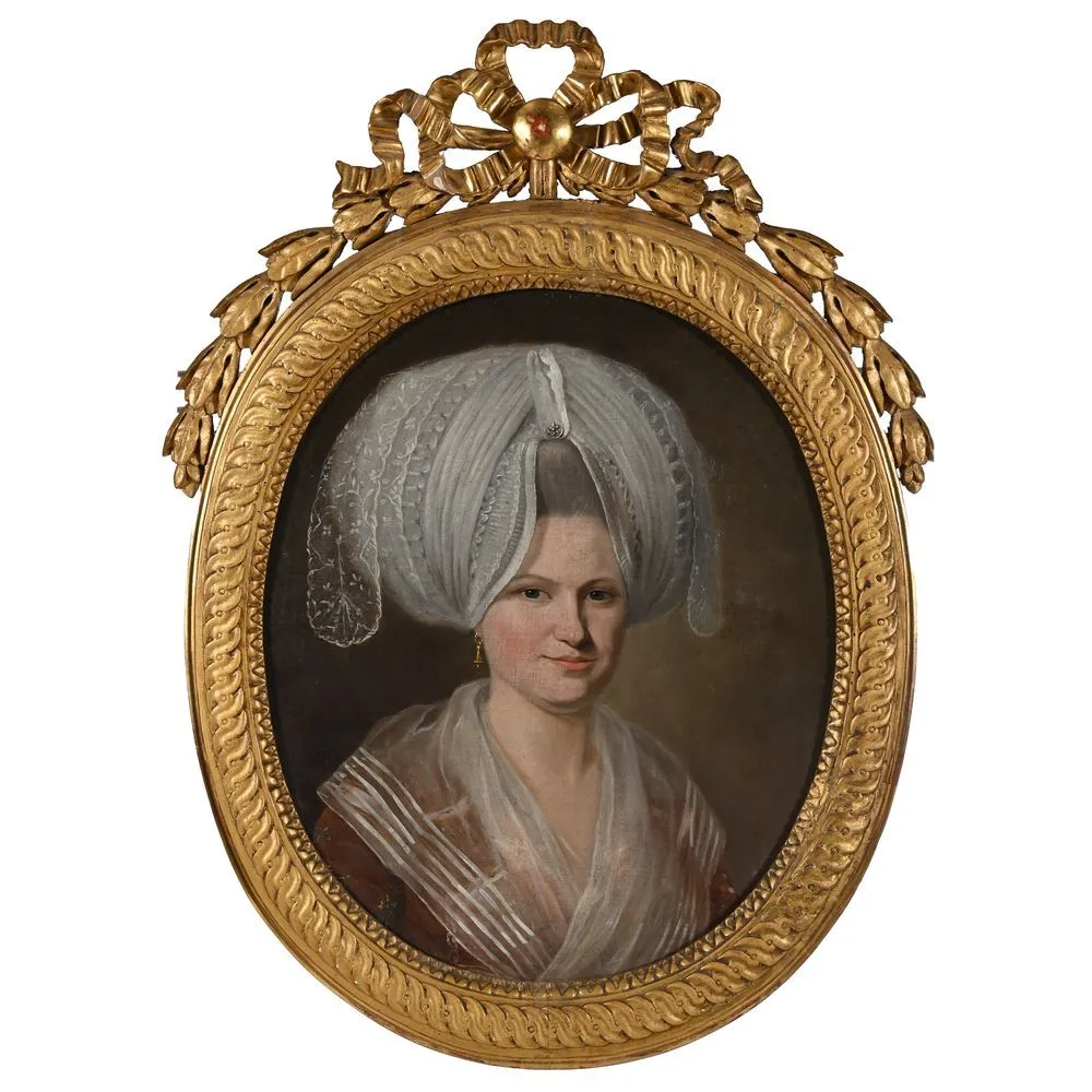 18th century FRENCH SCHOOL. "Portrait d'une femme à la coiffe". Oil ...