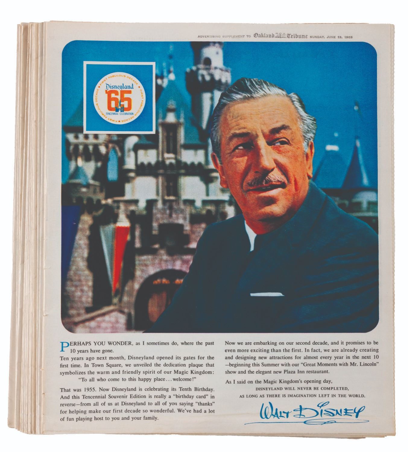 A Disneyland Tencennial Newspaper Supplement Collection. | Barnebys