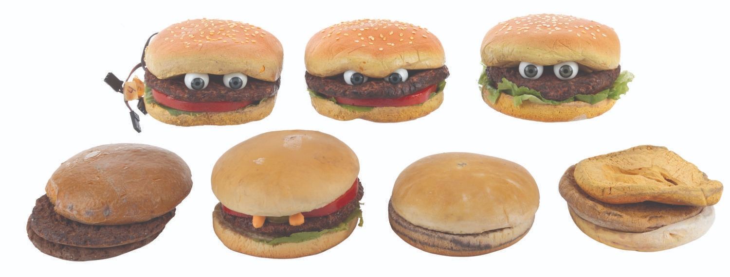 A Collection of "Good Burger" Burger Puppets and Props. | Barnebys