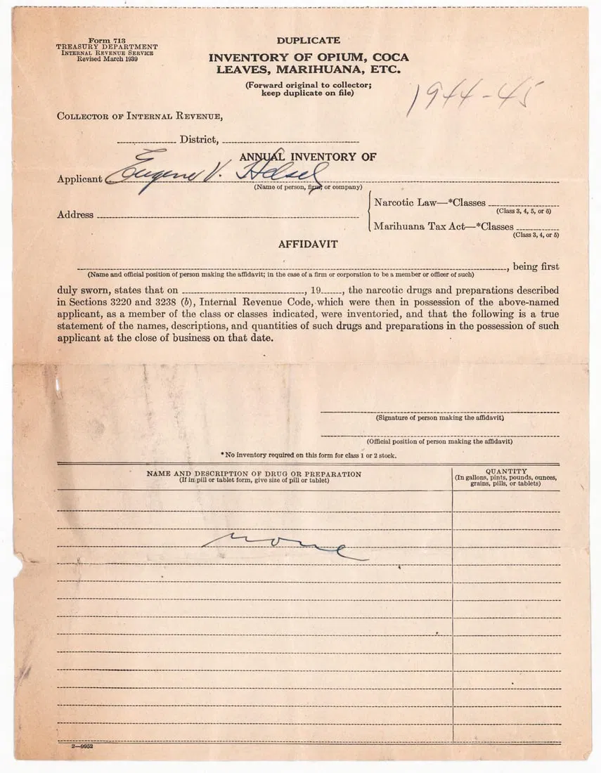 Treasury Department Form 713 Inventory Opium... | Barnebys