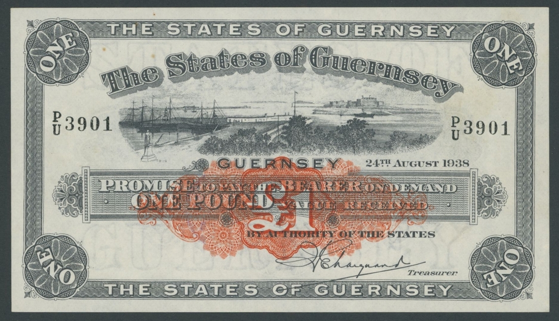 States of Guernsey, [Plate Note] £1, 24th August 1938, serial number ...
