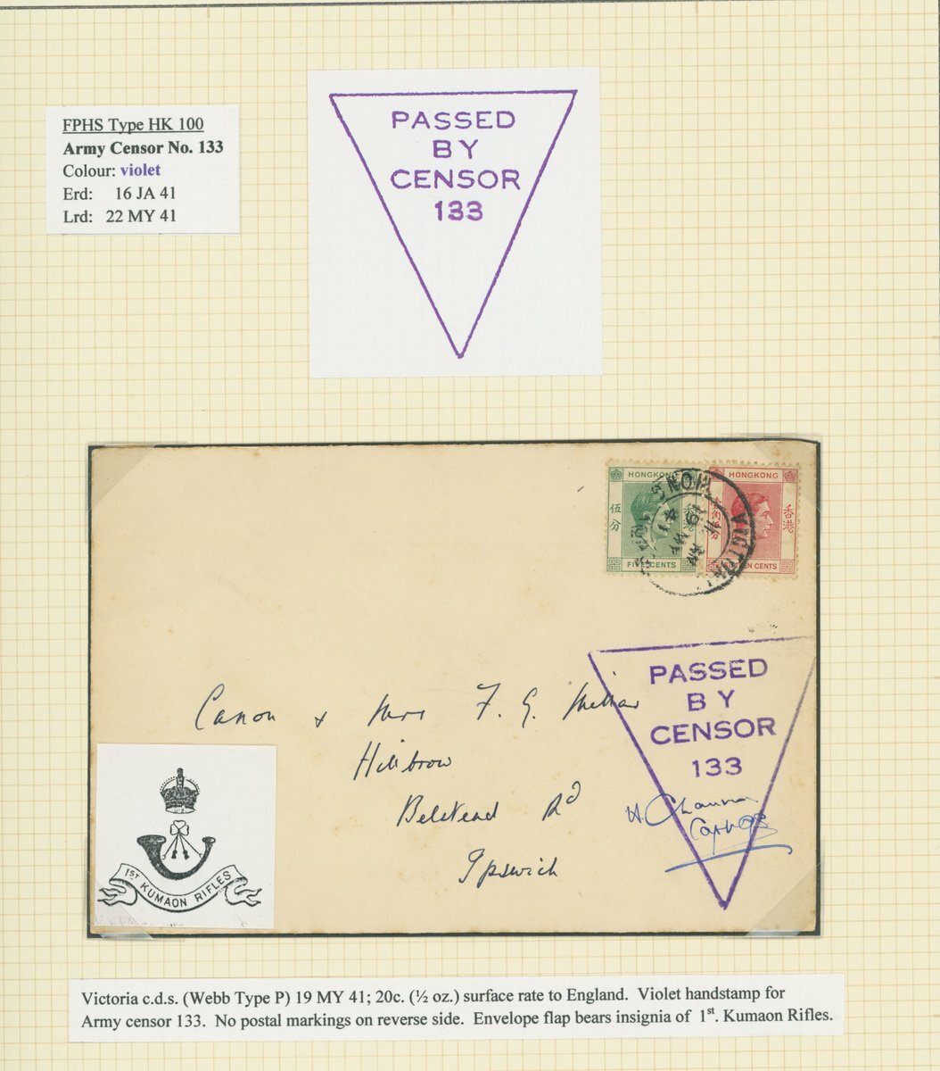 Hong Kong World War 2 Censor Mail Military Censor Mail Army Number ...