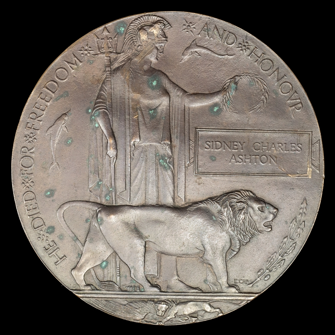 The Great War Bronze Memorial Plaque awarded in memory of Major S ...