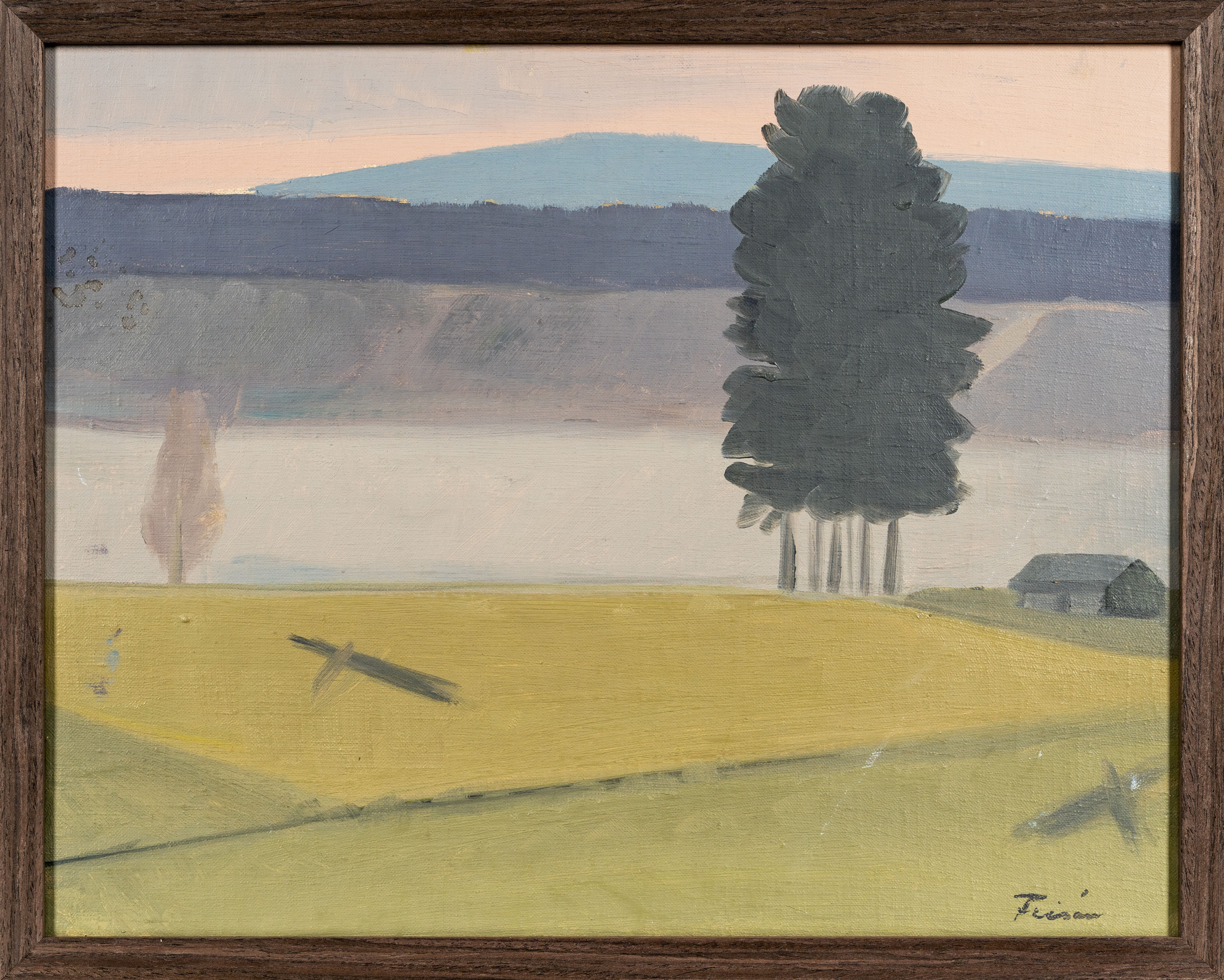 VERA FRISÉN. Olja på duk, Älv i skymning, 1900-talets andra hälft ...