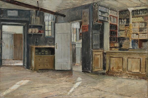 Johan Rohde: An old convenience store in Randers town. Signed and ...