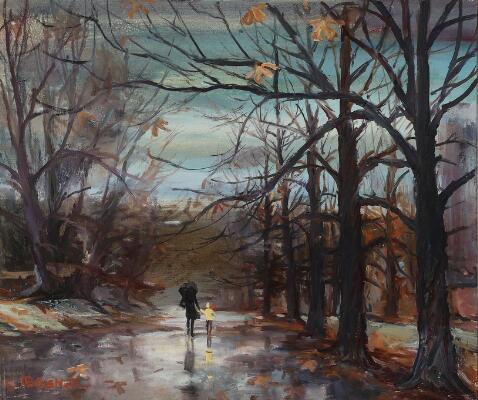Ib Eisner: Figures in Dyrehaven. Signed Ib Eisner. Oil on canvas ...