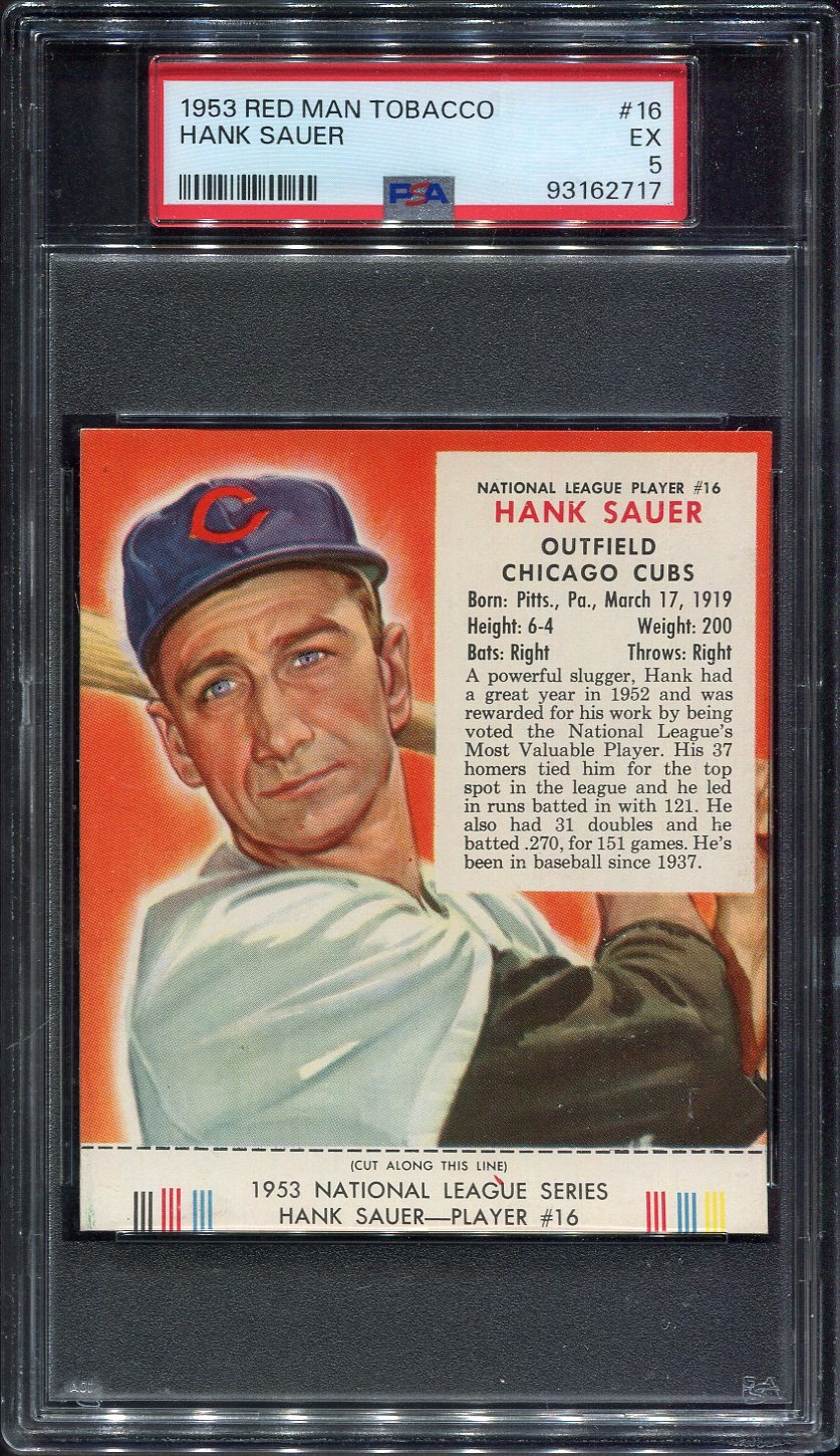 1953 Red Man Tobacco #16 Hank Sauer w/Tab PSA 5 | Barnebys