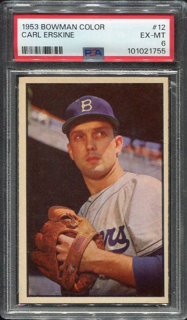 1953 Bowman Color #12 Carl Erskine PSA 6 | Barnebys