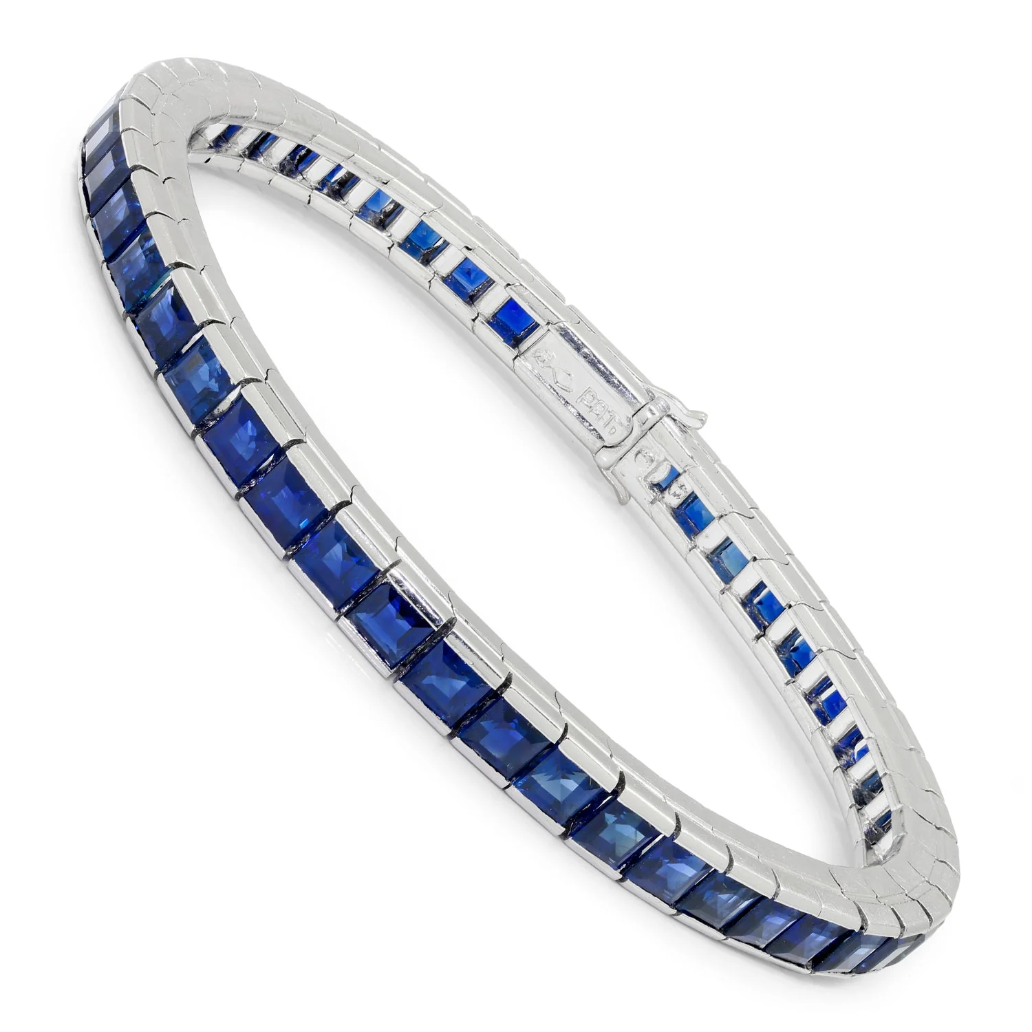 14.00ctw Blue Sapphire Tennis Bracelet in Platinum 7" | Barnebys
