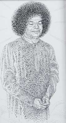 Pen drawing and pencil drawing with a portrait of Sathya Sai Baba ...