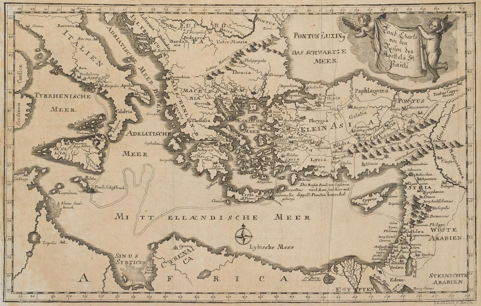 J. SCHLEUEN (1711-1774), Map of the Apostle Paul's trav... | Maps: bids ...