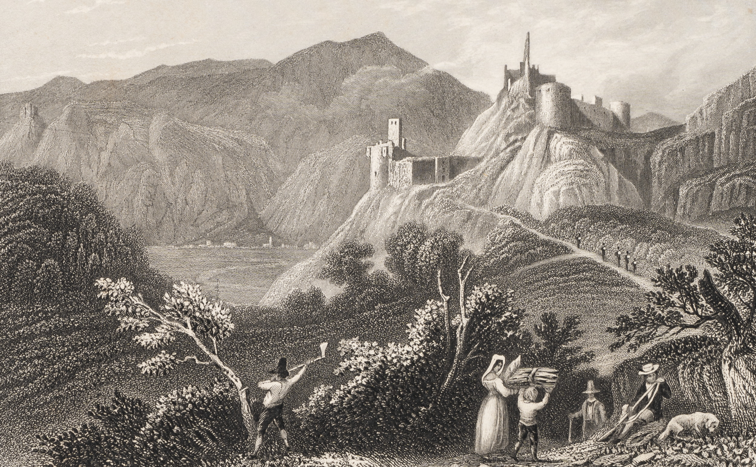 J. HINCHLIFF (*1805) after MAYER (*1791), Castle and landscape, Steel ...