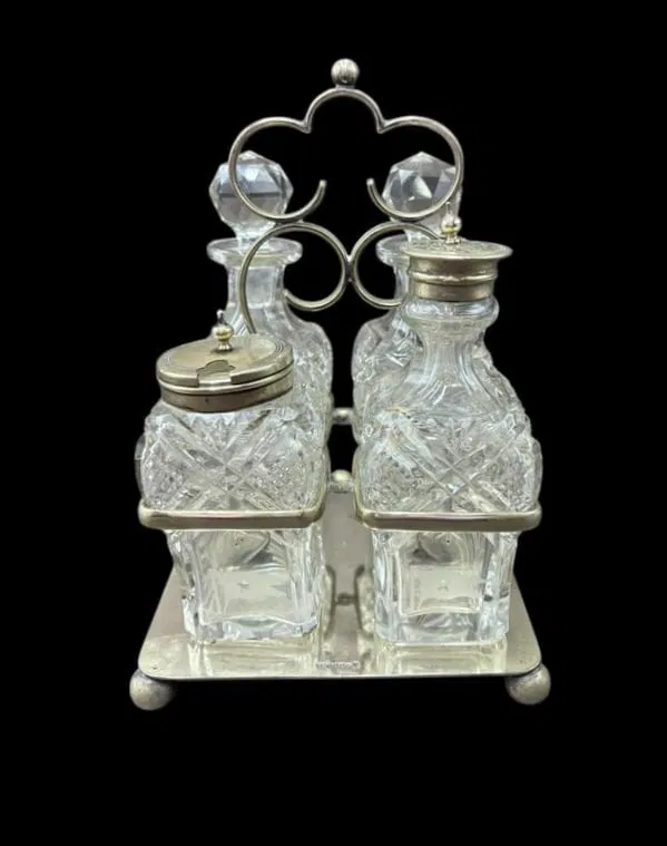 White Star Line Art Deco Crystal & Silver Plate Cruet Set | Barnebys