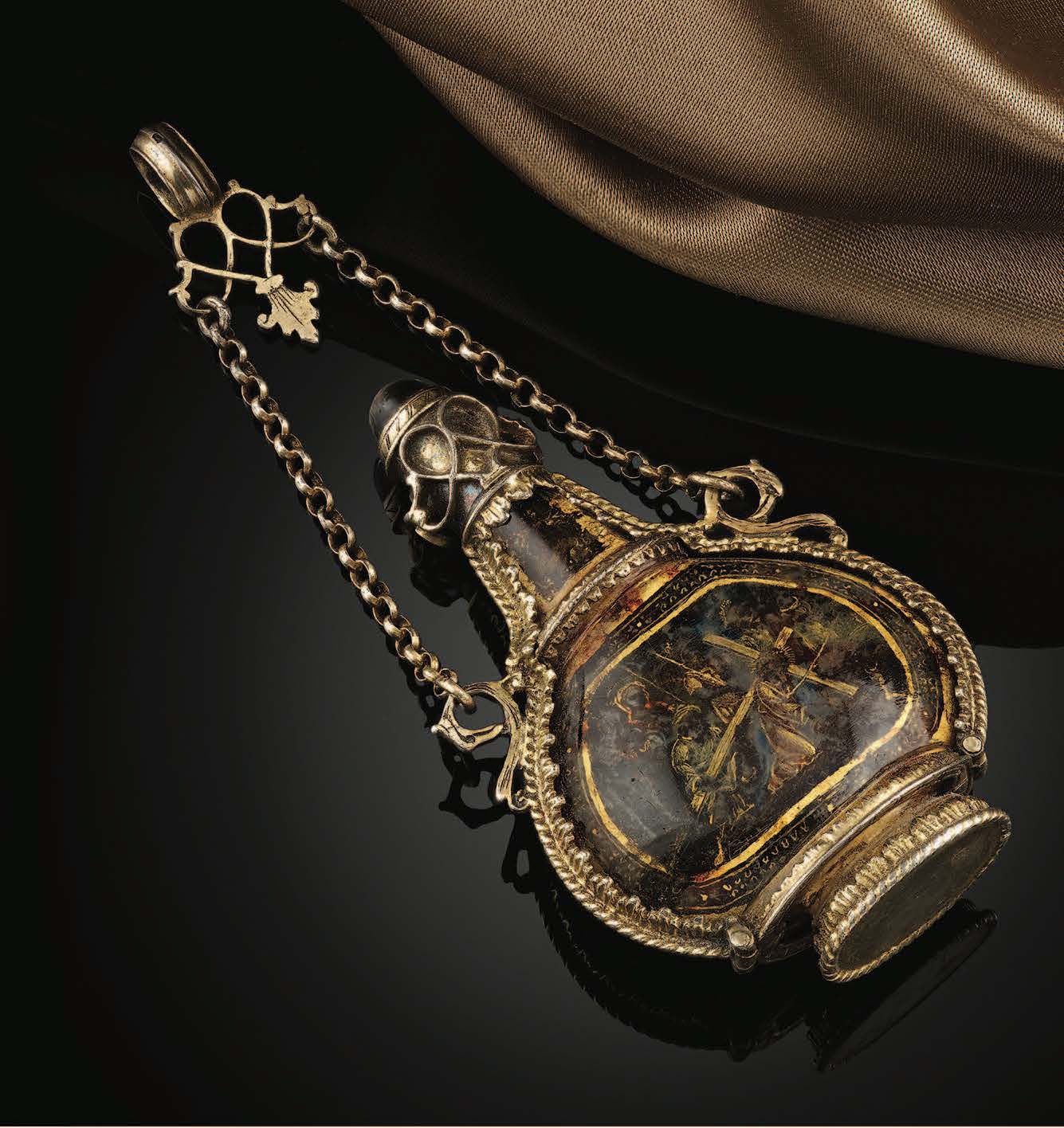 A Rock Crystal Flask with Silver Gilt Mounts and Chain; 16th century ...