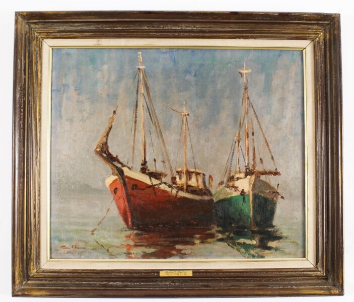 Vintage Oil Painting of Fishing Boats by Harold Edward Collin (1936 ...