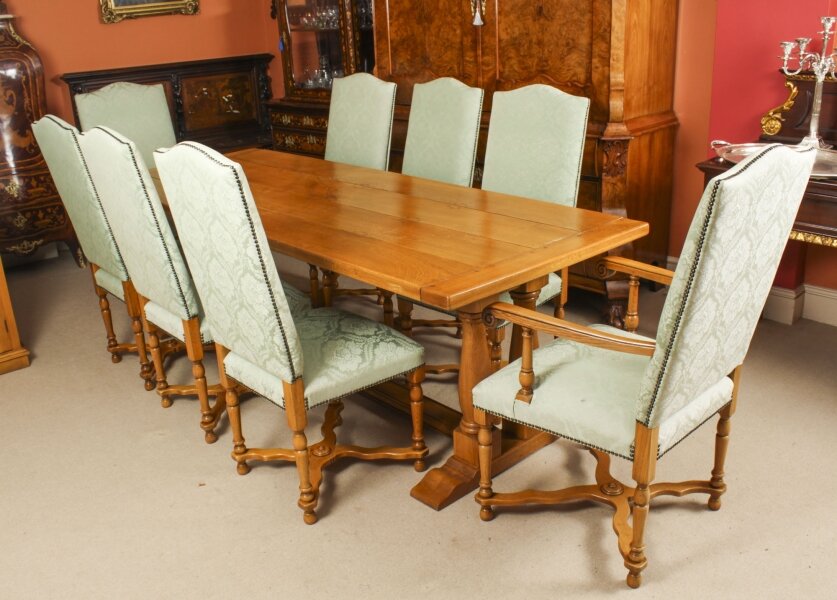 Vintage solid oak Refectory Dining Table, 8 Chairs and Sideboard Late ...