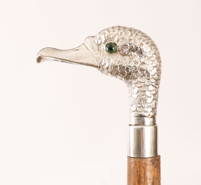 Antique Walking Stick Cane Silver Duck Head Handle dated 1909 94cm ...