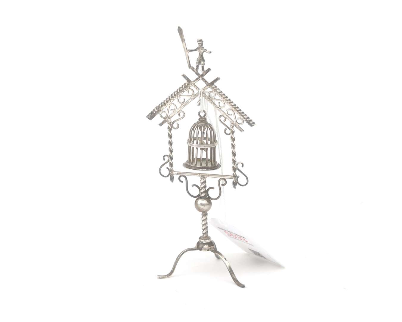 Een tweede gehalte zilveren miniatuur vogelkooi, Holland, 19e/ 20e eeuw ...