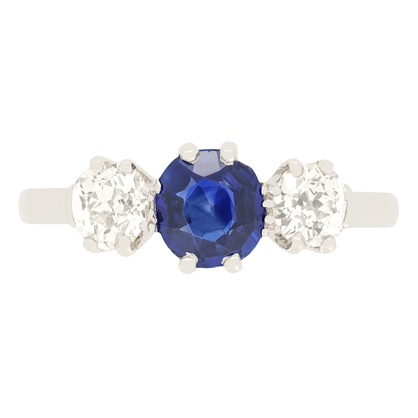 Art Deco 0.70ct Sapphire and Diamond Trilogy Ring, c.1920s | Barnebys