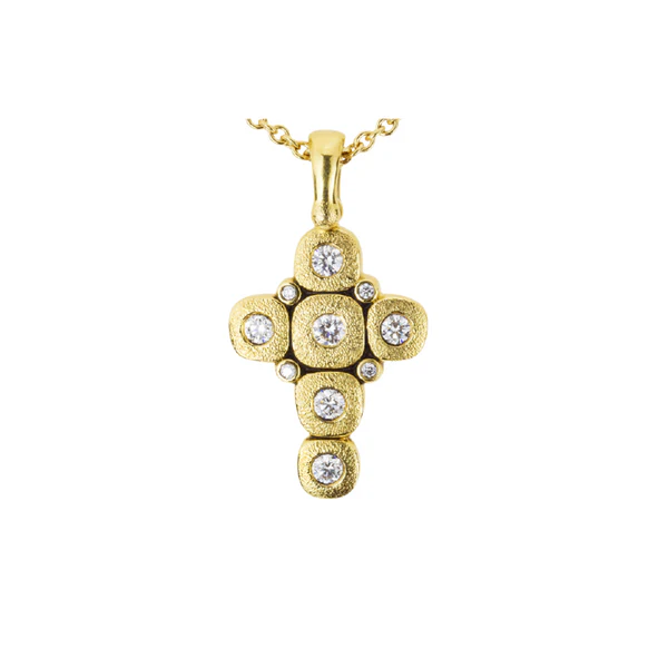 18K Yellow Gold and Diamond “Candy” Cross Pendant | Barnebys