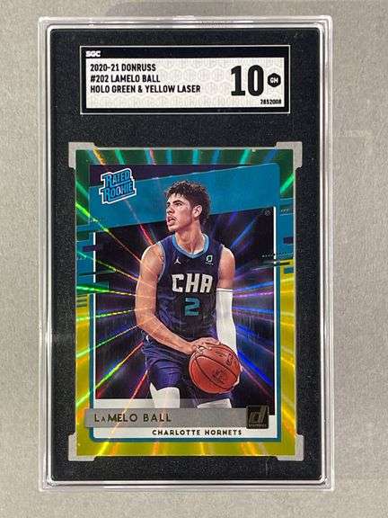 2020 - 21 Donruss Holo Green And Yellow Laser Lamelo Ball #202 SGC 10 ...