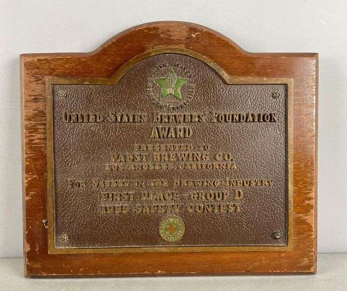 1955 Pabst Blue Ribbon U.S. Brewers Foundation Award Plaque | Barnebys