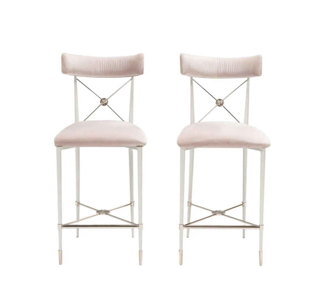 Jonathan Adler Grey Velvet Rider Counter Stools, Set of 2 | Barnebys
