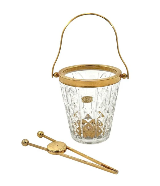 A 1960s Val Saint Lambert crystal and gold plated ice bucket with ice ...