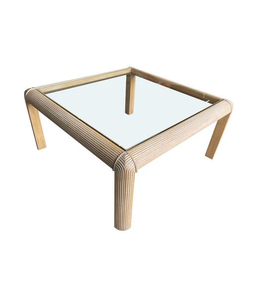 A large square 1980s Italian pencil reed bamboo wood coffee table ...