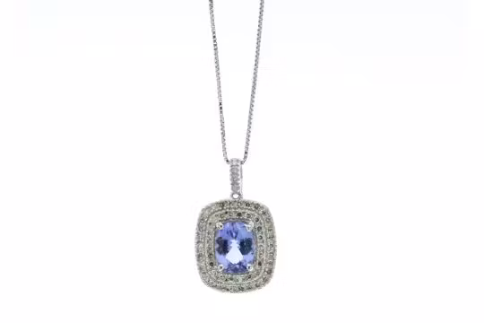 9ct White Gold Oval Tanzanite And Diamond Cluster Pendant 0.28 Carats ...