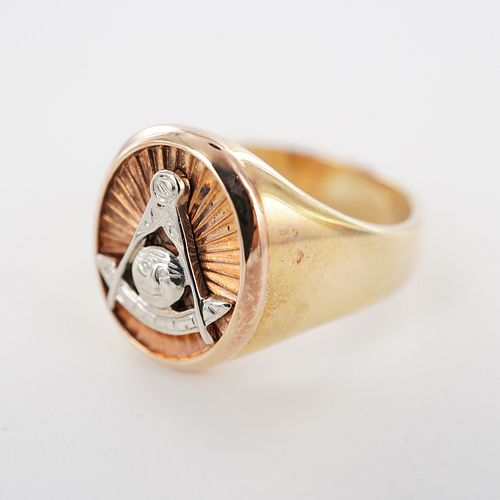 10K Gold Sun Face Past Master Masonic Ring | Barnebys