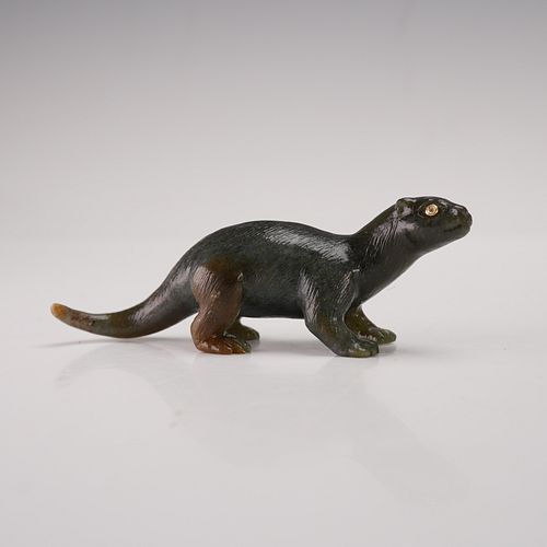 Russian Spinach Jade Carved Figurine, Otter with Diamond Eyes | Barnebys