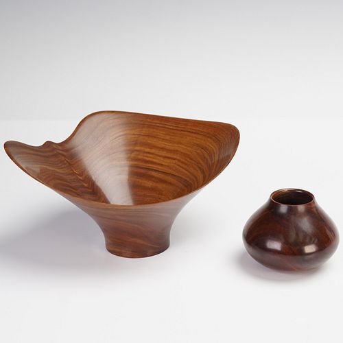 2pc Biesanz Signed Lignum Vitae Wood Vessel and Bowl, Signed | Barnebys