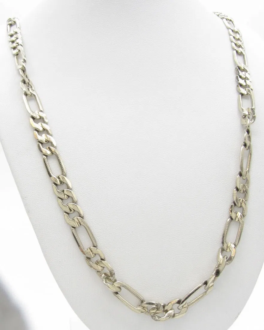 14K White Gold 22" Long Figaro Chain Necklace | Barnebys
