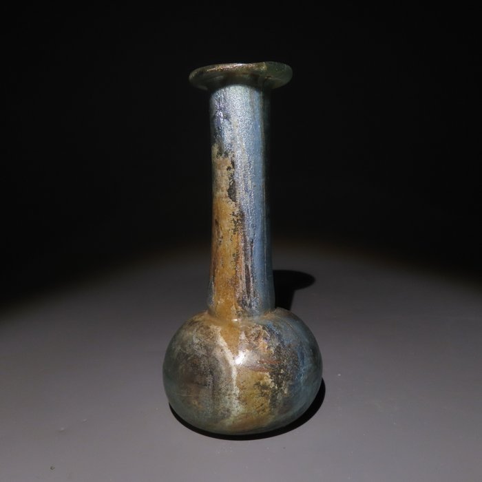 Ancient Roman Glass Lacrimarium. 3rd century AD. 13 cm height. | Barnebys