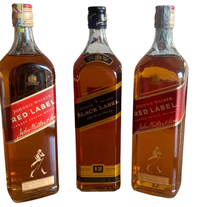 Johnnie Walker 12 years old Black Label & Red Label - 1 Litre - 3 ...