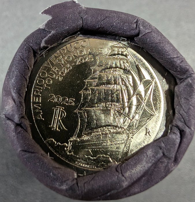 Italy. 2 Euro 2025 "Amerigo Vespucci" (25 monedas) en rollo (No Reserve ...