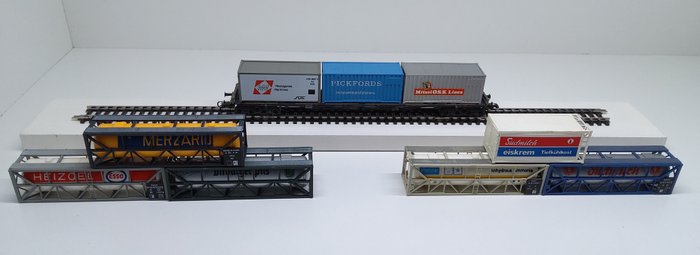 Rowa H0 - Model train (10) - 4 X 20 Ft Containers ,+ 5 X 30 Ft Bulk ...