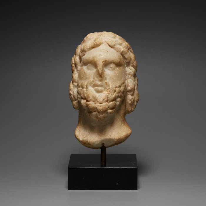 Ancient Greek Alabaster Serapis Head. 3rd-1st century BC. 11 cm H ...