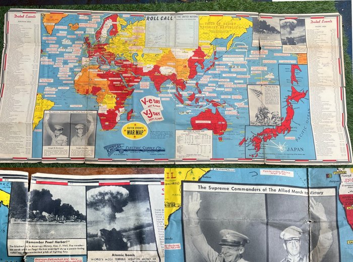 US WW2 Map with Dated Key War Events - VE Day - VJ Day... | Barnebys