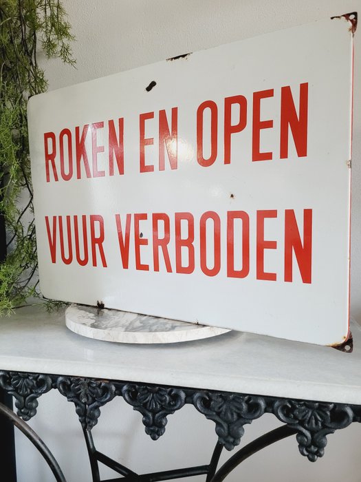 Emaille Verbodsbord "Roken & Open Vuur Verboden," 1950 - Sign - Enamel ...