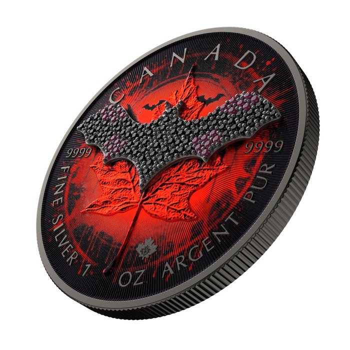 Canada. 5 Dollars 2025 Maple Leaf-Red Bat Silver Coin with Bejeweled ...