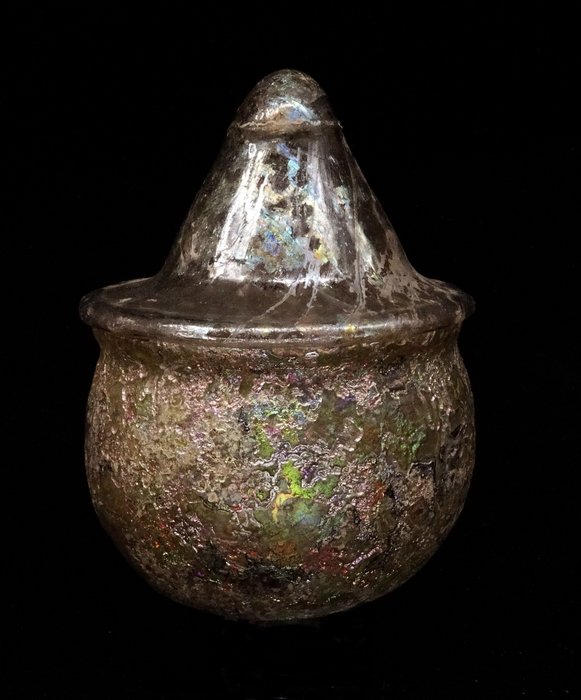 Ancient Roman Rare and atypical glass pyxide with its lid... | Barnebys