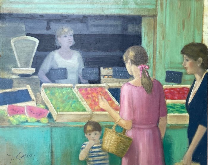 Yves Ganne (1931-2019) - Jeune Femme chez le fruitier Rue... | Barnebys